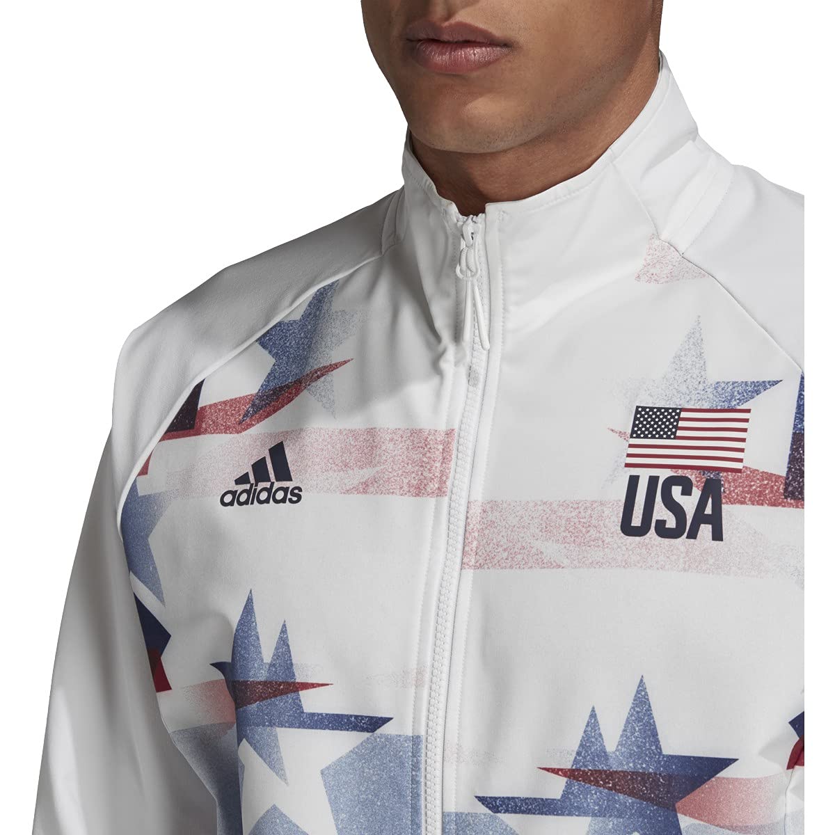 adidas mens USA Volleyball Warmup Jacket Men White/Navy/Team Power Red XX-Large