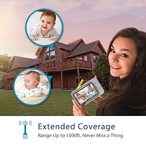 Moonybaby Low EMF Baby Monitor with Remote Pan Tilt Cameras, Split 60, 5" HD 720p Split Screen, Auto Noise Reduce, No WiFi, Long Range, 20 Day Battery Life, 2-Way Talk, Lullabies, VOX/Voice Activation