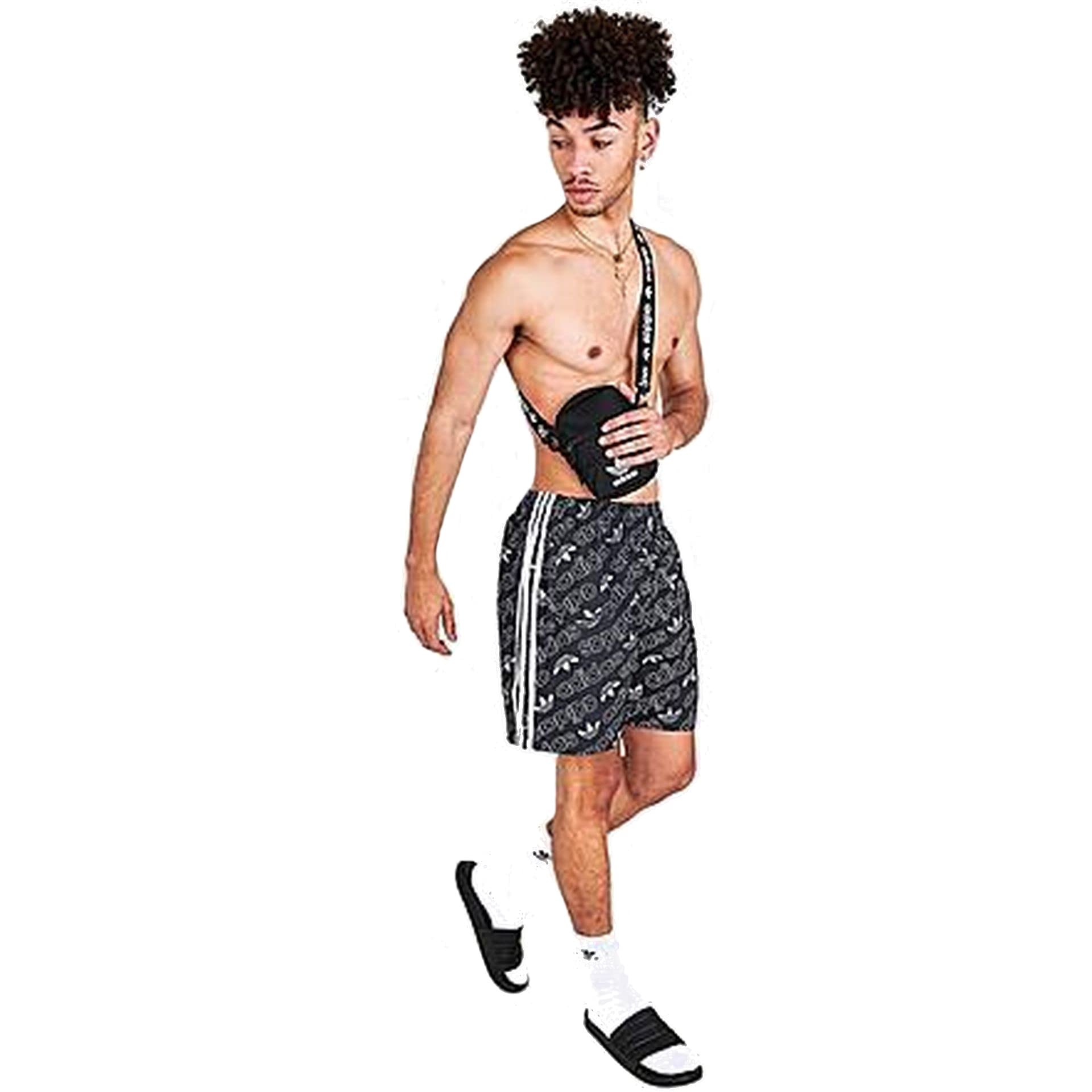 adidas Originals Mens Mono Allover Logo Print Swim Shorts (Large, Black/Black/White)