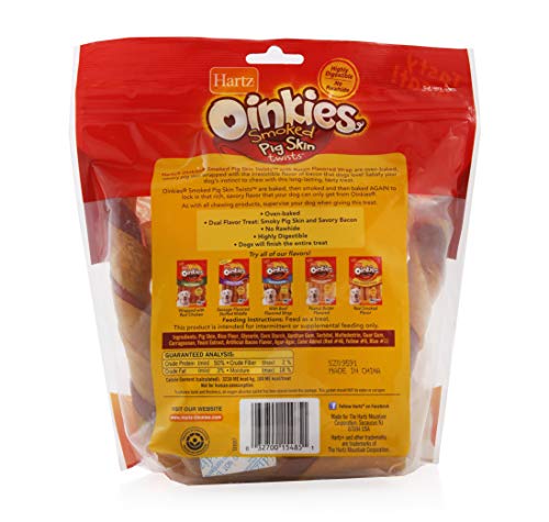 Hartz Oinkies Natural Smoked Pig Skin Twist Bacon Wrapped Dog Treat Chews - 16 Pack - 3270015485