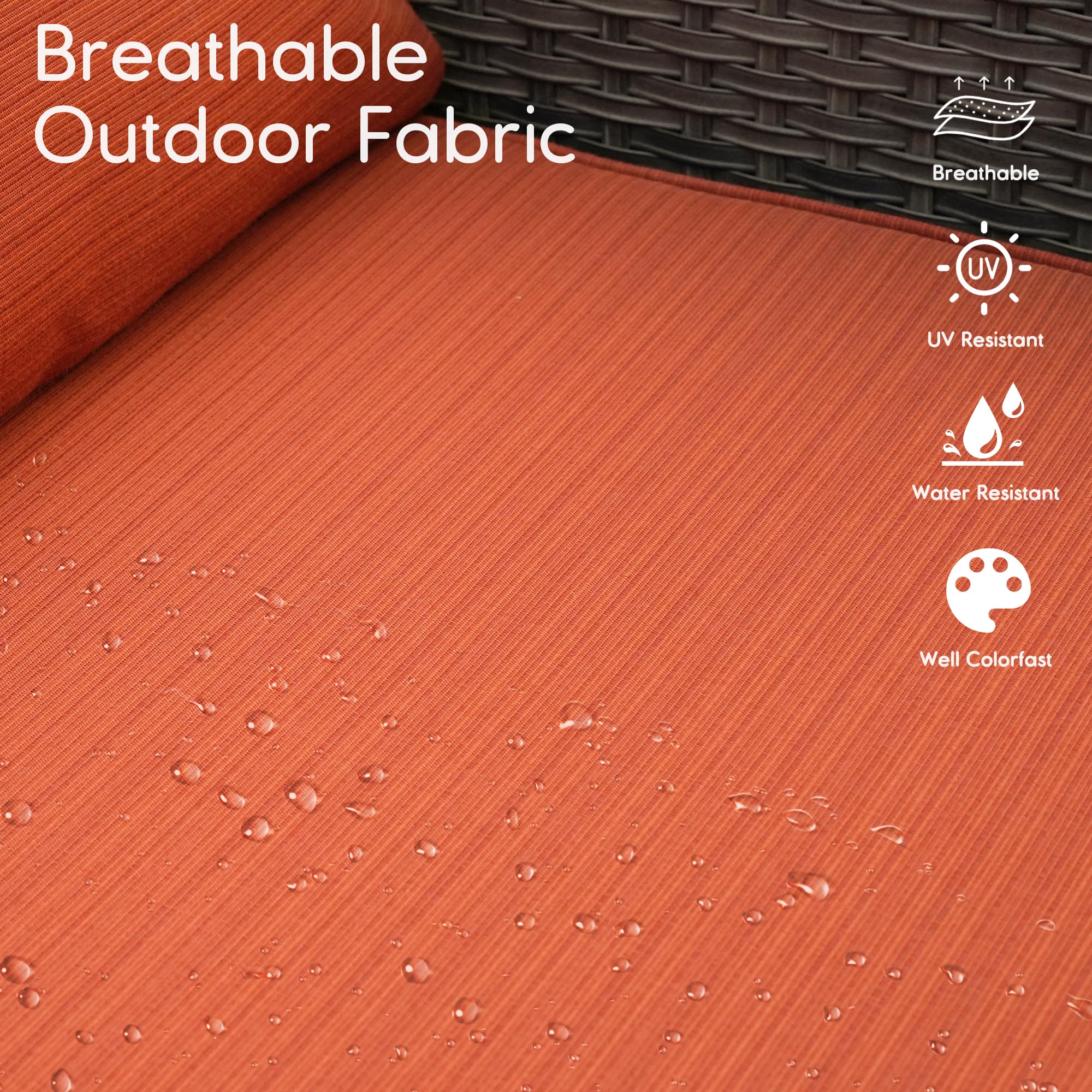 HOOOWOOO Outdoor Patio Furniture Sets 7 Pieces Patio Conversation Sets Weather Resistant Wicker Sofa Seating Set with 42" Fire Pit Swivel Rocking Chairs for 5 Persons Outside,Orange Red