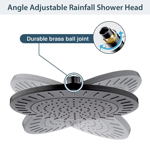 BRIGHT SHOWERS Rain Shower Head, 9 Inch High Pressure Waterfall Showerhead with Adjustable Angle and Anti-clogging Silicone Nozzles, Luxury Bathroom Overhead Shower, Oil-Rubbed Bronze