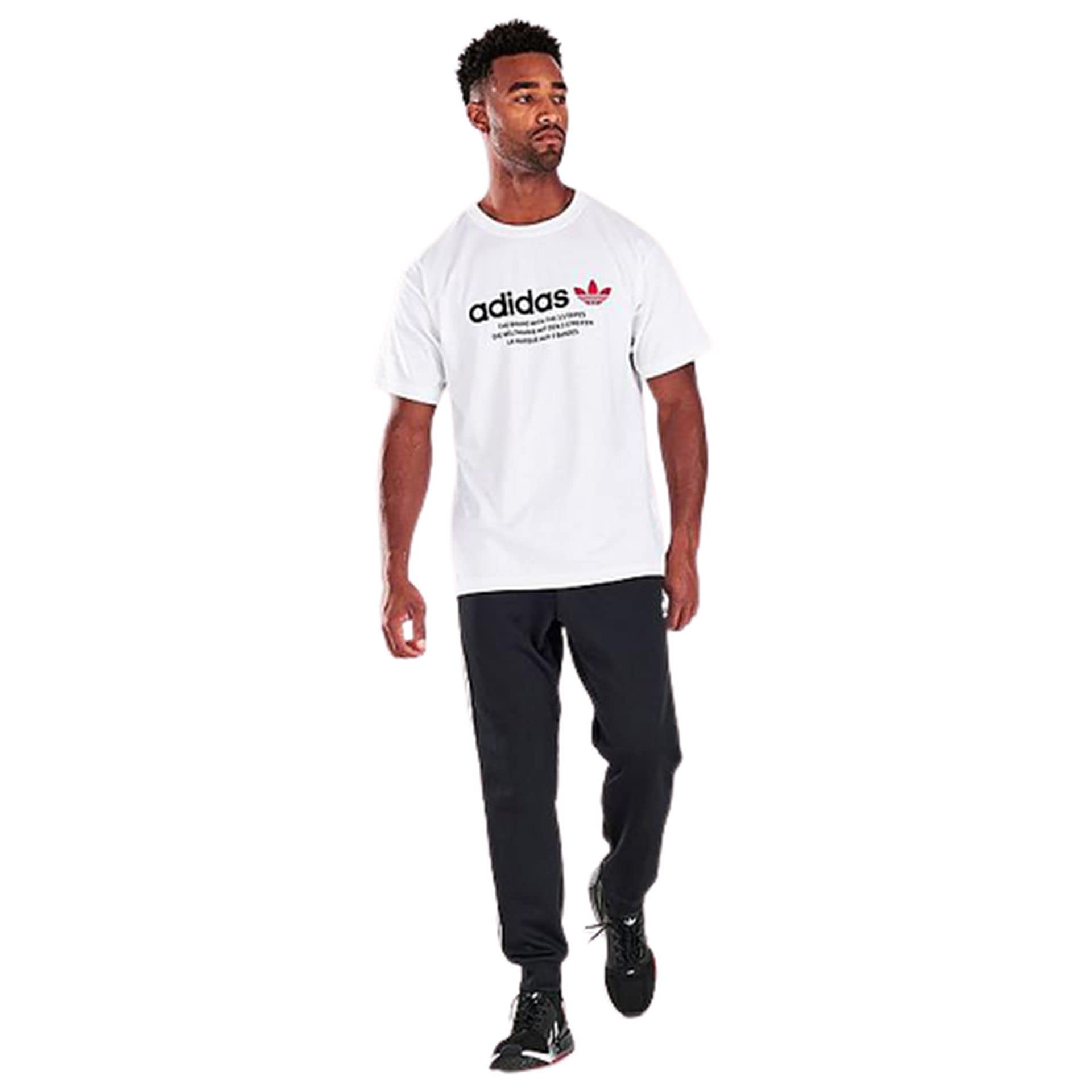 adidas Originals Men's Linear Graphic T-Shirt (Medium, White/Black/Vivid Red)