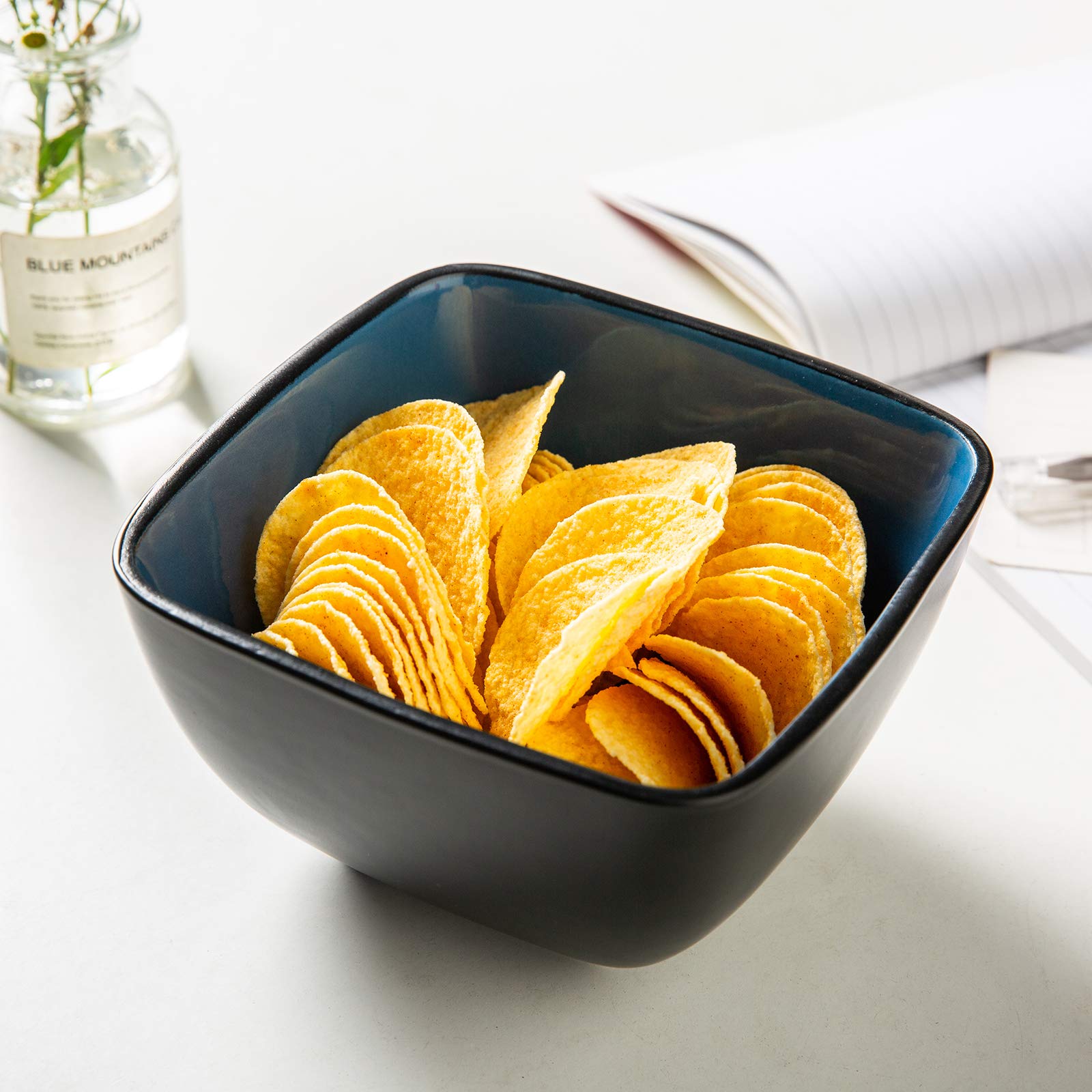 AmorArc 32oz Square Cereal Soup Bowls, Stoneware Bowls Set of 4 for Kitchen, Large Bowls for Cereal,Soup,Salad,Meal, Microwave & Dishwasher Safe-Colorful Inside