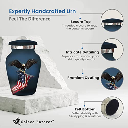 Black Eagle Urns - Cremation Urns for Women Set of 4 with Box & Bags - Small Urns for Human Ashes with Eagle - Honor Your Loved One with Mini Urns - Patriotic Black Urn for Military & Veterans