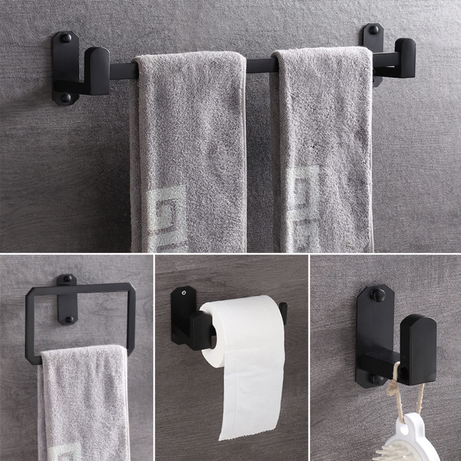 8Piece Matte Black Bathroom Hardware Set, 24inch Bathroom Towel bar+Towel Ring+Toilet Paper Holder+ Robe Towel Hook,Bathroom Accessory Set Matte Black Wall Mounted