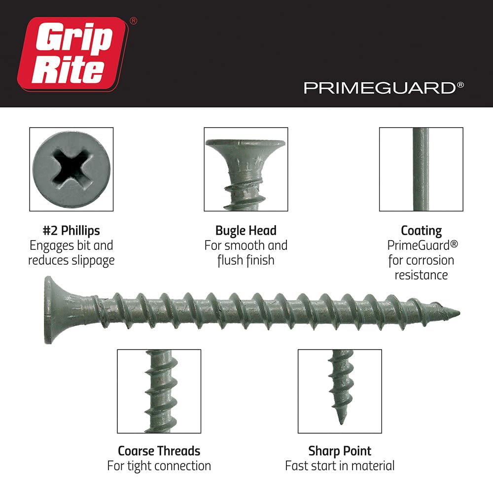 Grip-Rite PTN4S1 PG10 Polymer Coated #10 x 4 Coarse Thread Deck Screw, Gray, 1lb Box