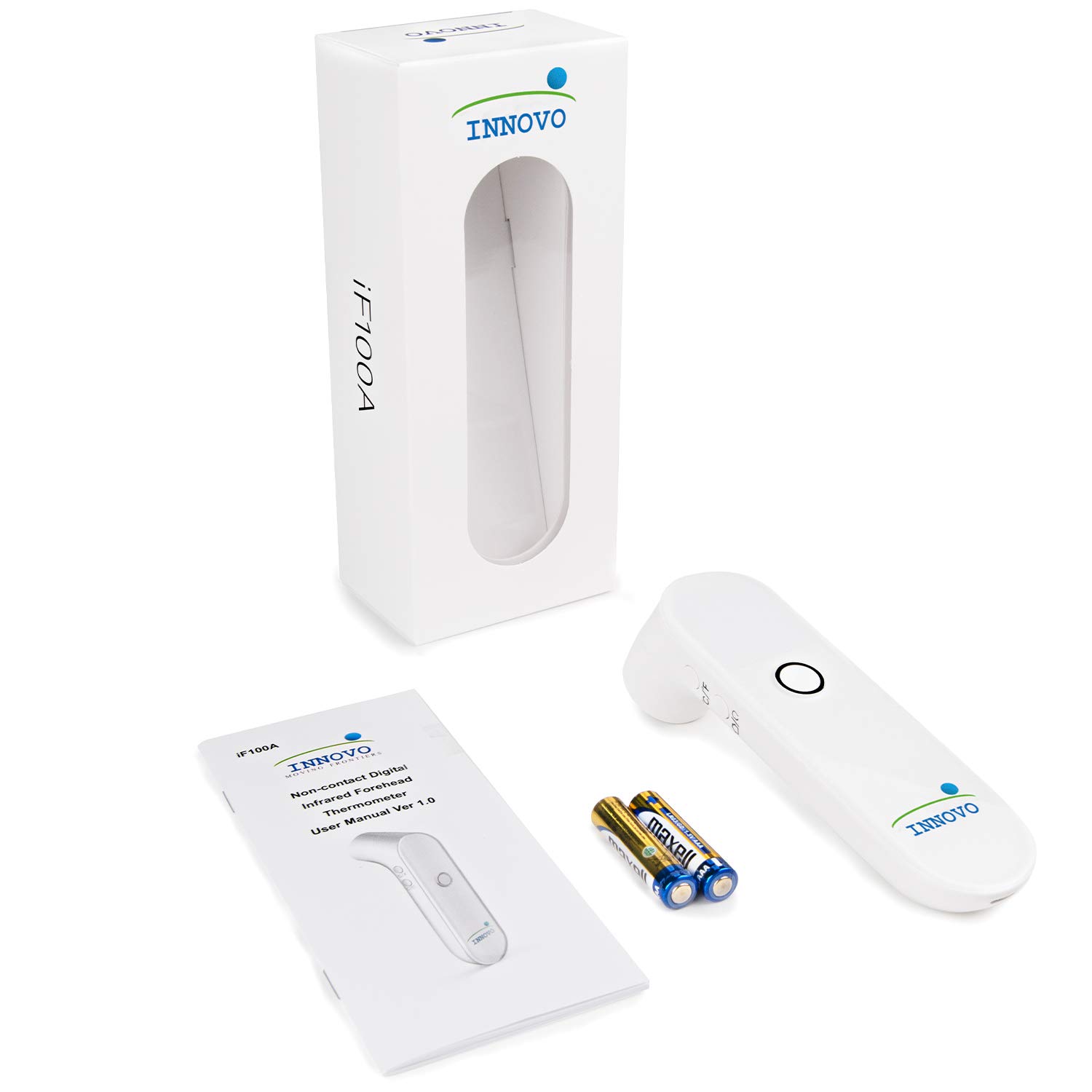 Innovo Medical iF100A Non-Contact Digital Forehead Thermometer, Fever Alert, Termometro (White)