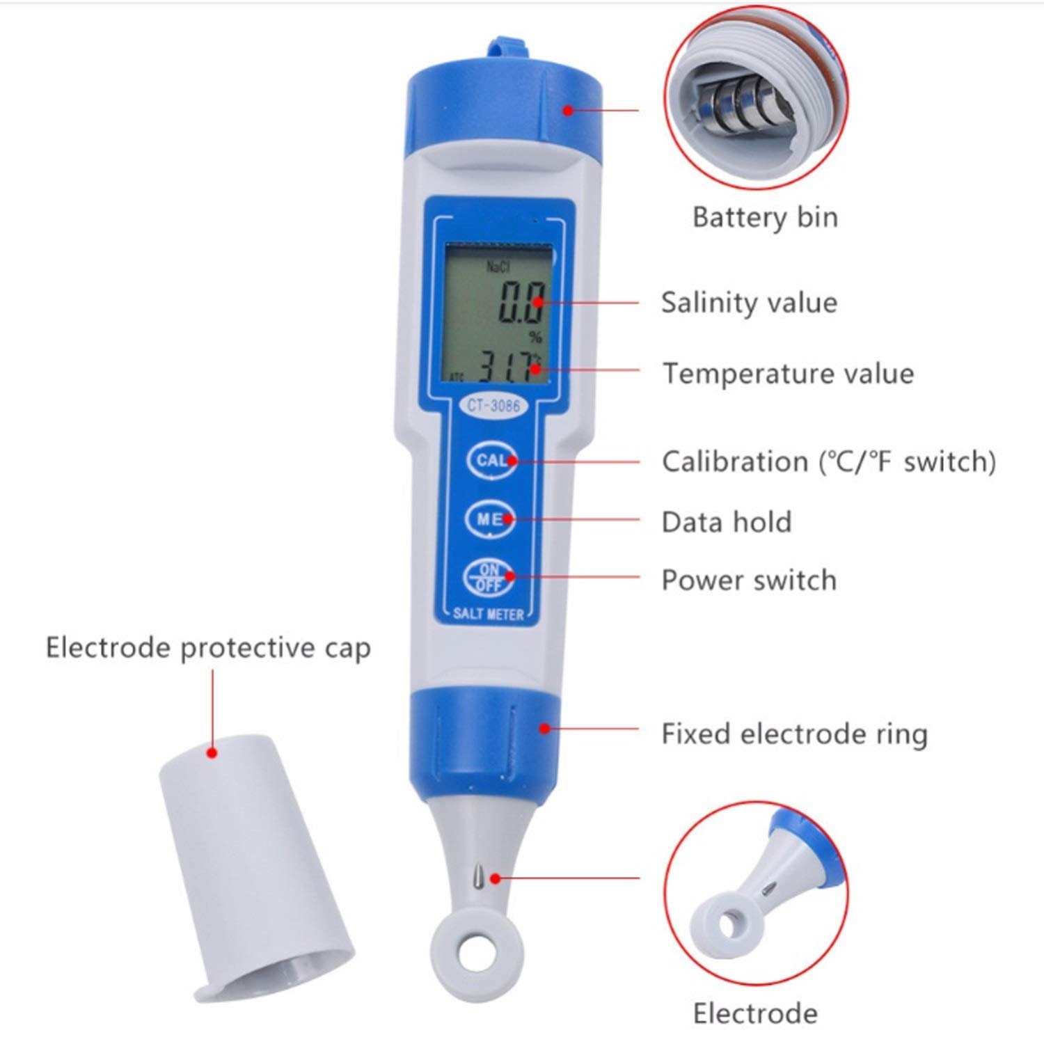 Y-LKUN Water Quality Meter High Performance Original Salt Meter Digital Salinity Tester Pen Type Chemical Pharmaceutical Pool Food Water Quality Tester Tools Moisture Meter