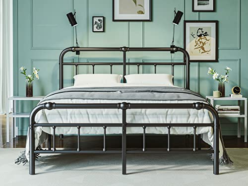 FSCHOS King-Bed-Frame-with-Headboard and Footboard, 18 Inch Metal Platform King-Size-Bed-Frame, Premium Steel Heavy Duty Bed Frame King No Box Spring Needed, Easy Assembly, Black