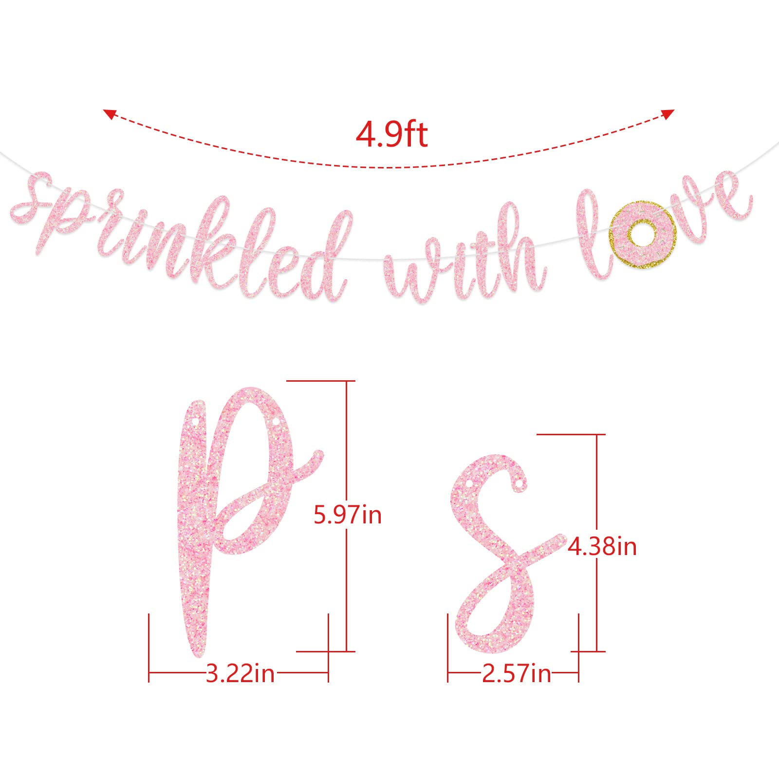 Sprinkled with Love Glitter Banner Baby Shower Sprinkle Party Decoration for Girl Pre-Strung Sign Gold (Pink)