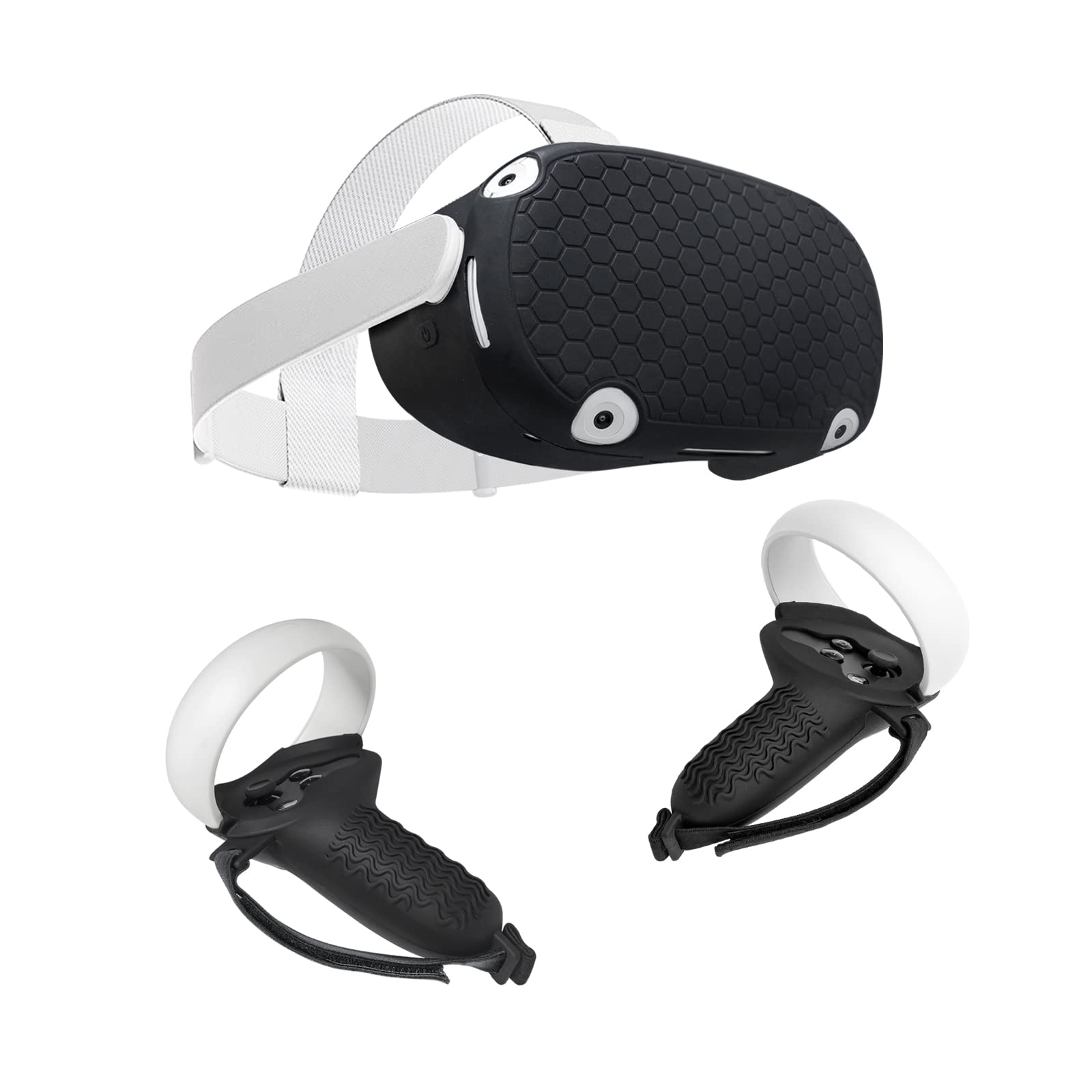 8VR for Oculus Quest 2 Accessories, Controller Grips Cover with Nylon Adjustable Knuckle Strap, VR Shell Protective Cover Anti Scratch Anti Dust Silicone Front Face Cover, Compatible with Quest 2