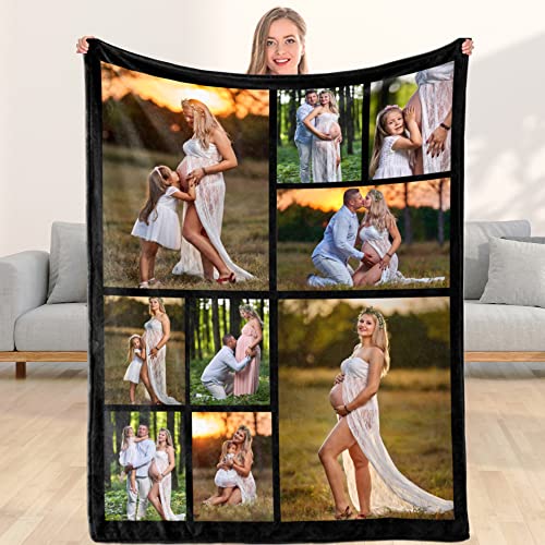 DIYKST Personalized Fleece Throw Pictures Blanket for Family Friends Pets Custom Blankets with 1-9 Photo Collages for Mother's Father's Day Christmas Birthday as Souvenirs and Unique Gifts(30*40 in)