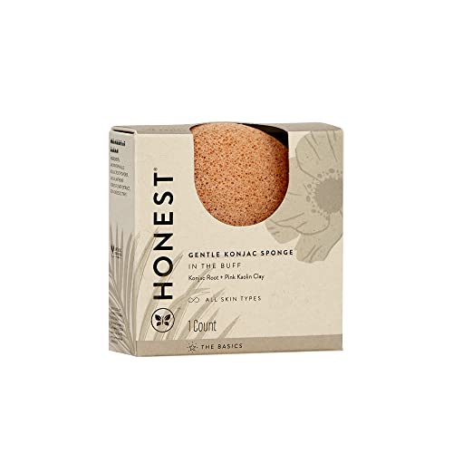 Honest Beauty Gentle Konjac Sponge with Pink Kaolin Clay |Soft Exfoliating Facial Sponge |Buff & Soften Skin | 1 count
