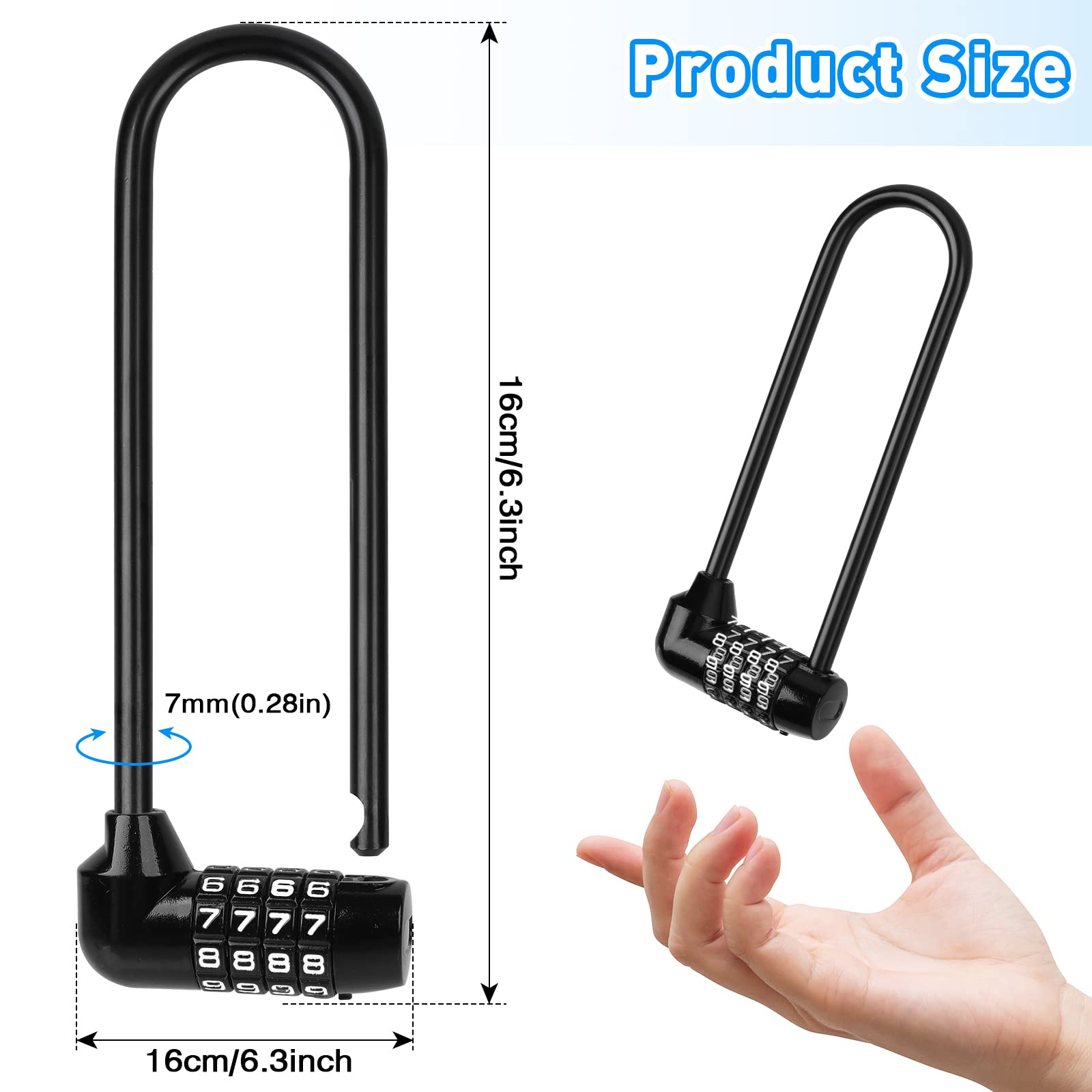 AOBOPLE 4 Digit Combination Padlock, 2 Pcs 6.3 Inch Long Shackle Combination Lock Heavy Duty Waterproof Combination Lock with Resettable Code for Bicycles, Motorcycles, School, Luggages, Gym