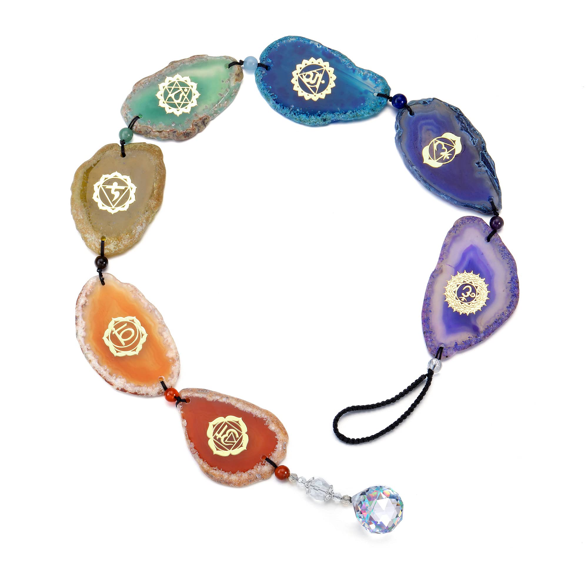 CrystalTears Chakra Crystal Hanging Ornament Reiki Healing Crystal Agate Slice Gemstone Wall Hanger Rainbow Crystal Suncatcher for Home Garden Decoration