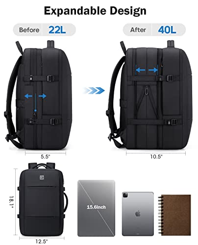 Bagsure Carry On Backpack, 40L Flight Approved Travel Backpack for Men Women, Expandable Water-resistant 17Inch Laptop Backpack, Casual Daypack Large Backpack for Business Weekend Hiking
