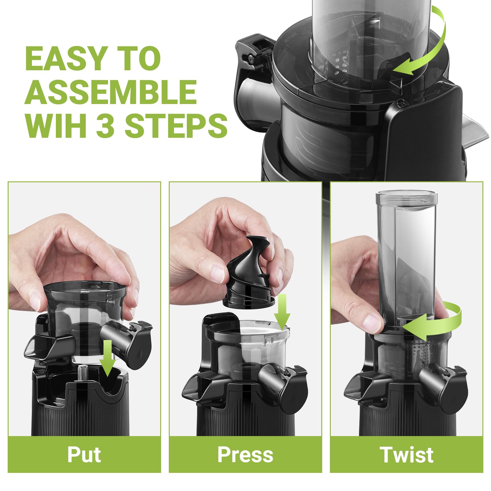 Aobosi Compact Small Mini Juicer Machines Space-Saving Slow Masticating Juicer with High Juice Yield, Cleaning Brush Included, Small Cold Press Juicer Fit for Travel/Picnic/Office(Black)
