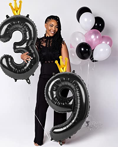 Black Number 30 Balloon 40 inch, 30 Number Balloon, 30th Black Birthday Decorations, 30 Year Old Girl Boy Party Suppliers