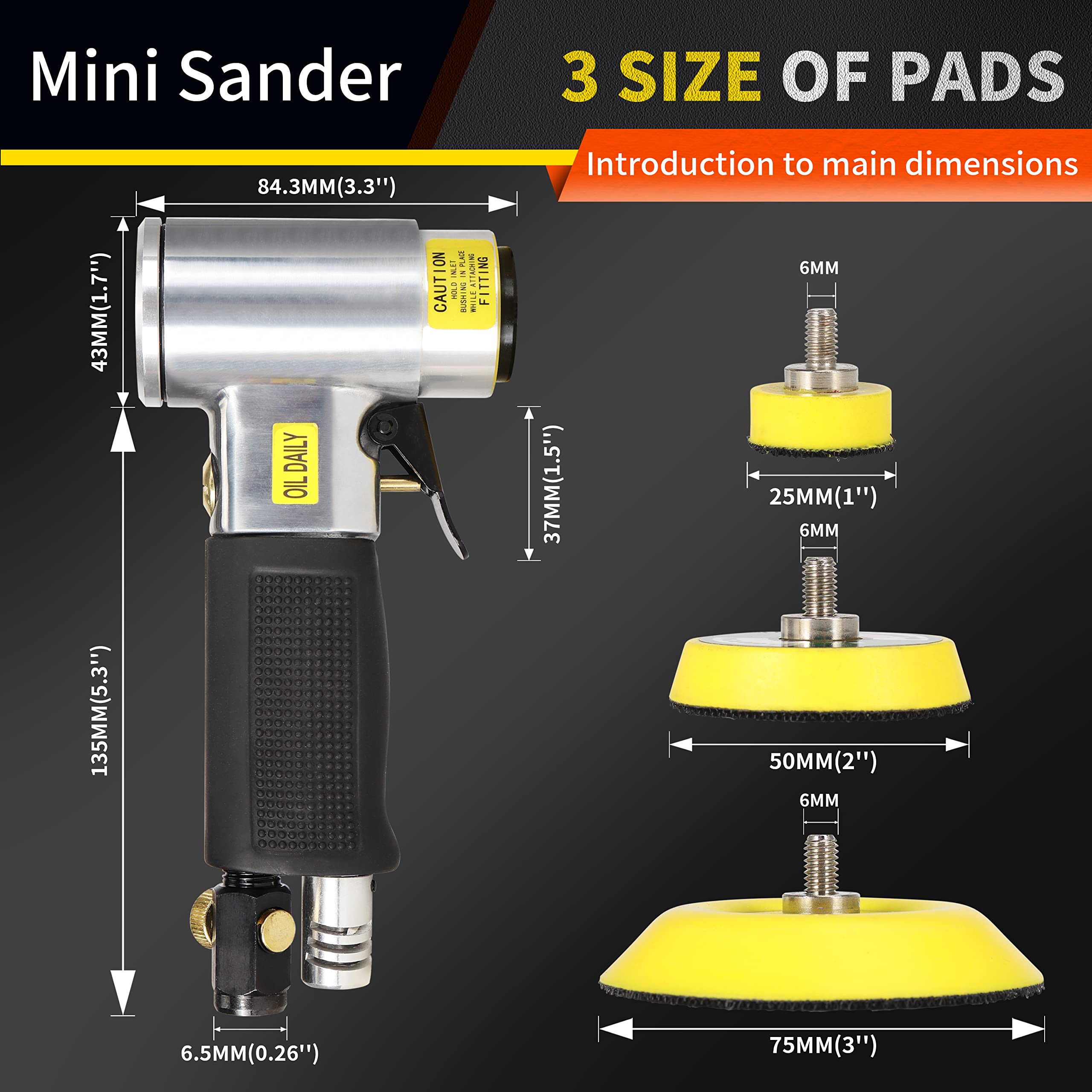 BAINUO 1/2/3 Inch Mini Air Angle Sander Air Random Orbital Palm Sander Grinder for Auto Body Work, High Speed Air Powered Sanders & Polisher with 27 Polishing Pads Buffing Pads and 30 Sandpapers