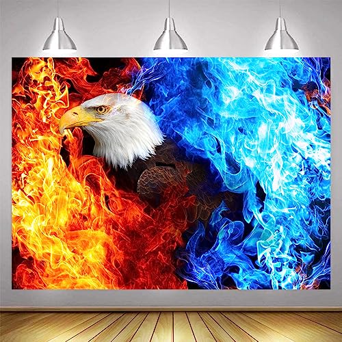 EMTOBT 10x7ft America Eagle Backdrop Ice Fire Mix Background Artistic Blue Water Red Flame Vinyl for Selfie Birthday Party Decor Newborn Baby Shower Banner BJHJEM0061