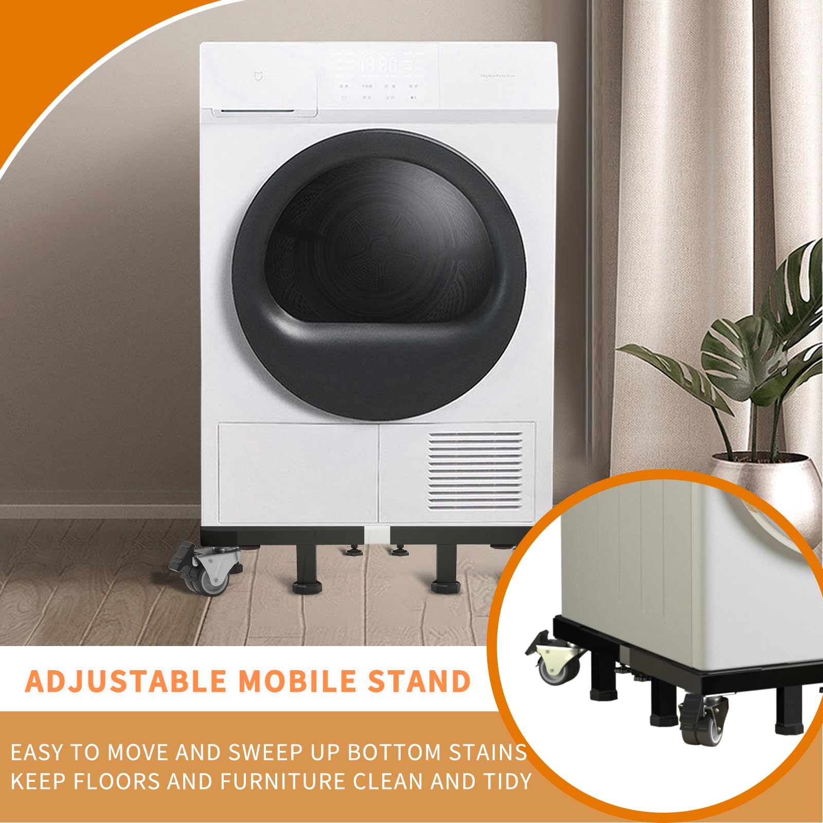ANBase Heavy Duty All Steel Fridge Stand Mobile Base with 4 Locking Wheels and 8 Sturdy Feet 16.9"-26" Adjustable Furniture Dolly for Washer, Refrigerator and Dryer(Black)