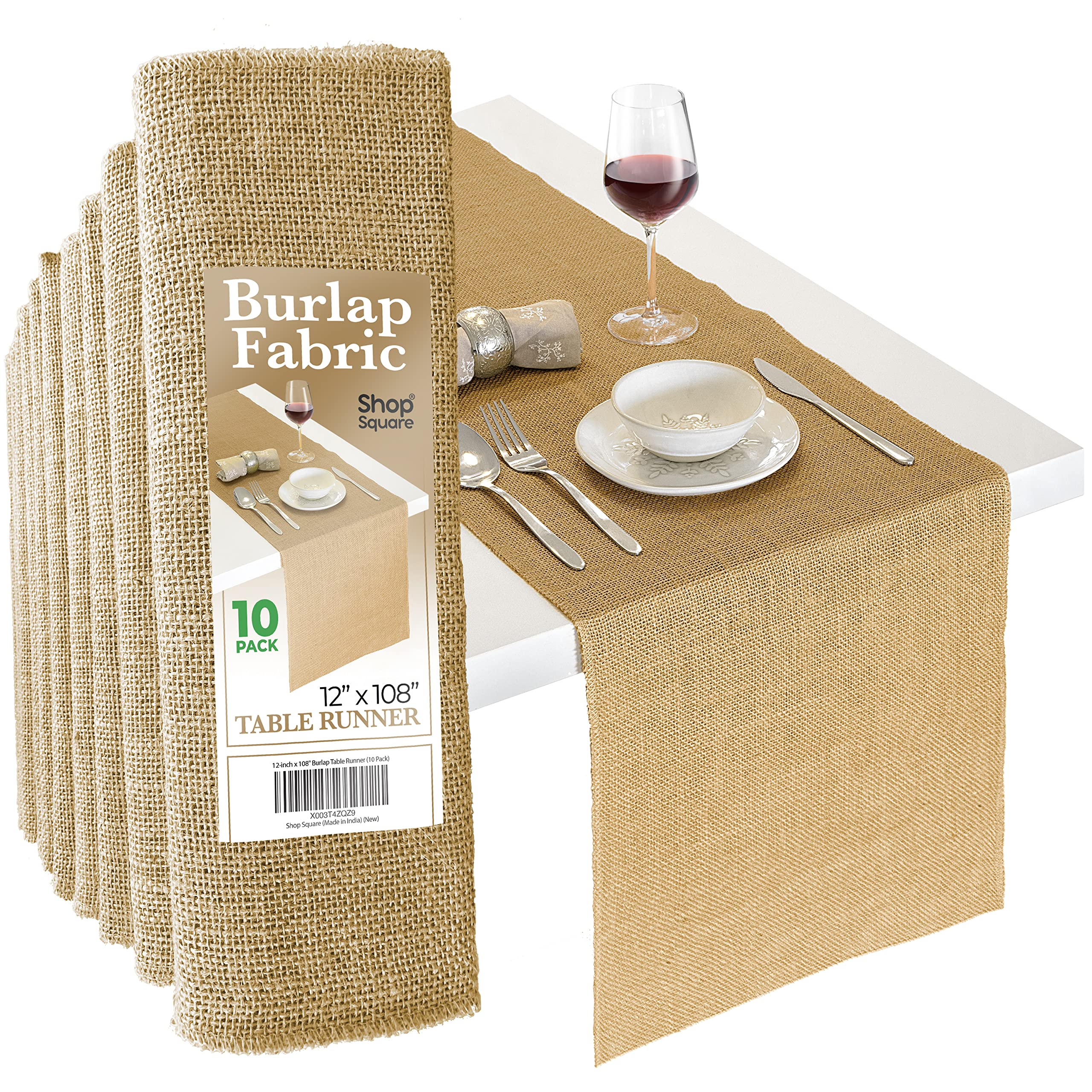 Burlap Table Runners, 12 x 108 Inch - 10 Pack Outdoor Table Runners, Rustic Burlap Table Runner, Thanksgiving Table Runners, Fall Table Runner, Jute Table Runner, Farmhouse Decor, Natural Color Edge