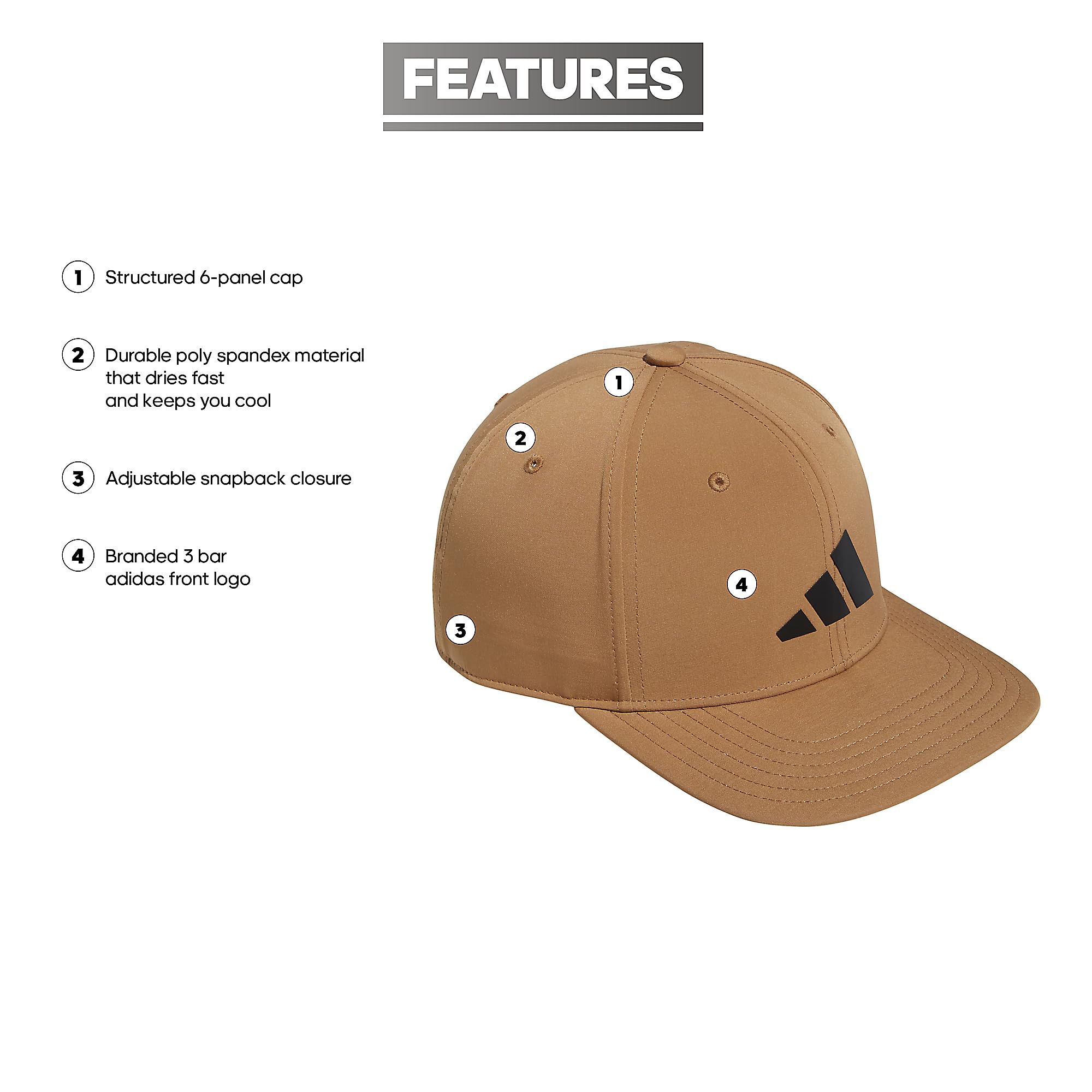 adidas Men's 3-Bar Snapback, Cardboard/Black, One Size
