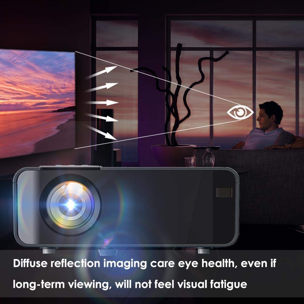 ASHATA Portable HD Projector, 150'' 3D HDMI Video Projector with Holder and Remote Control, Support Dual USB HDMI VGA AV Interface Compatible with TV Stick, Laptop, for iOS, for Android Black
