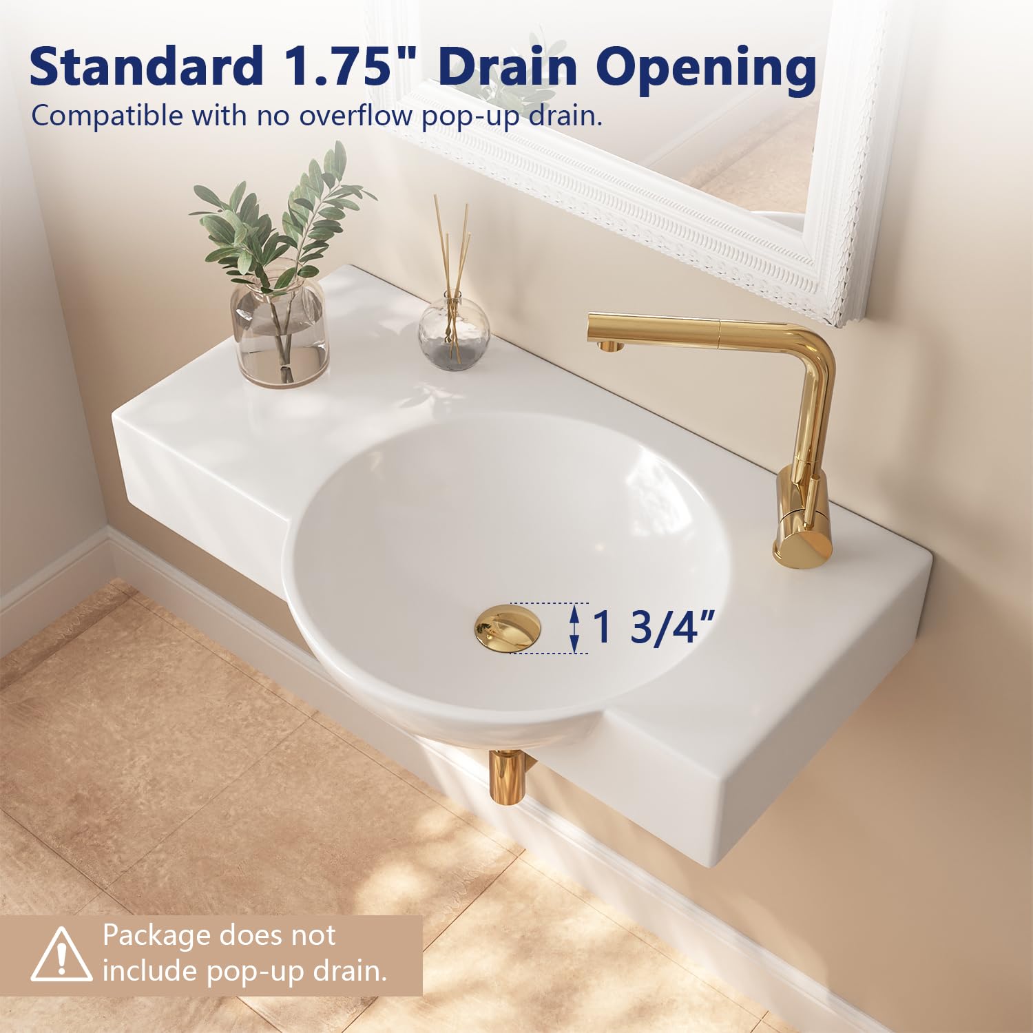 DeerValley Wall Mount Sink,30"x18" Bathroom Vessel Sink,White Ceramic Bathroom Sink,Wall Hung Sink with Right Side Faucet Mount