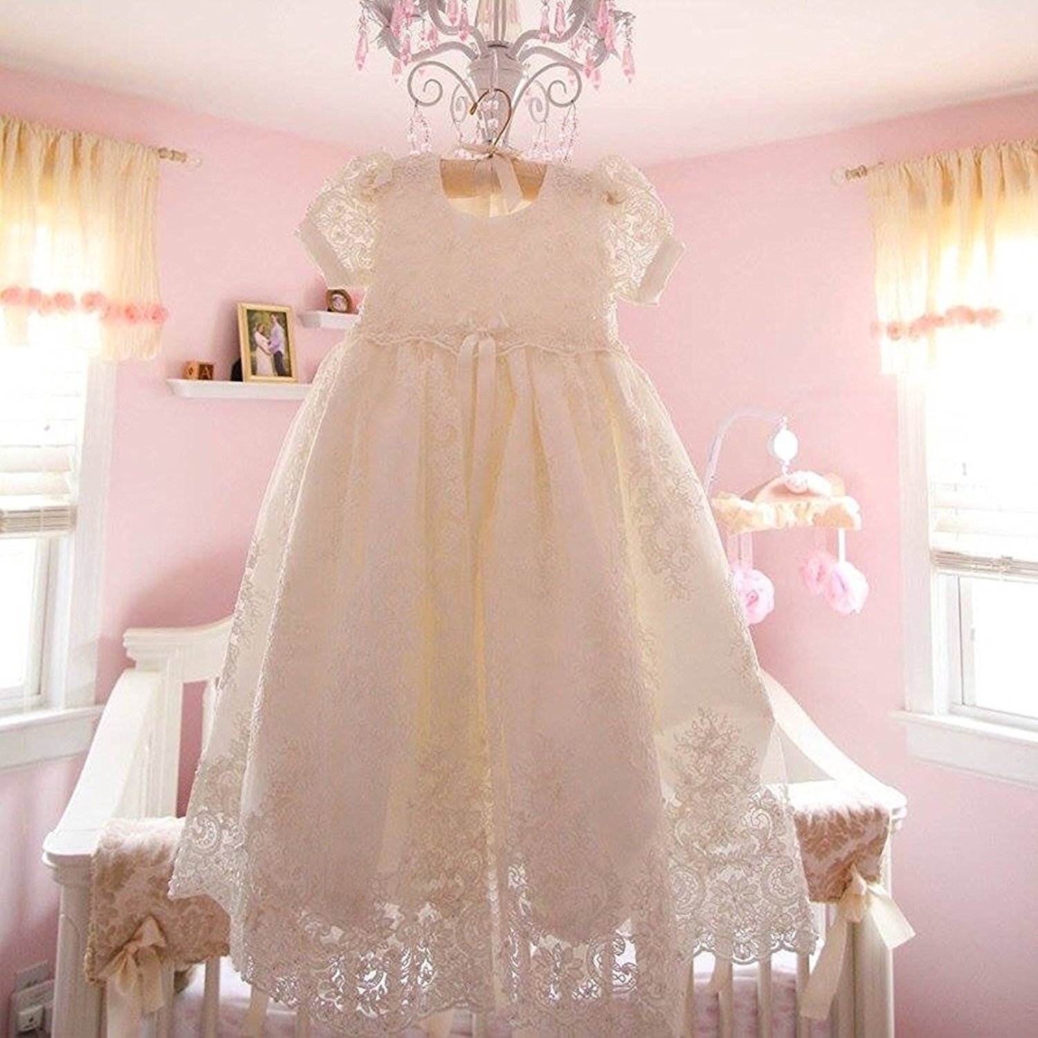 Christening Gown Baby Girl Lace Toddler Dedication Dress for Age 6 Months