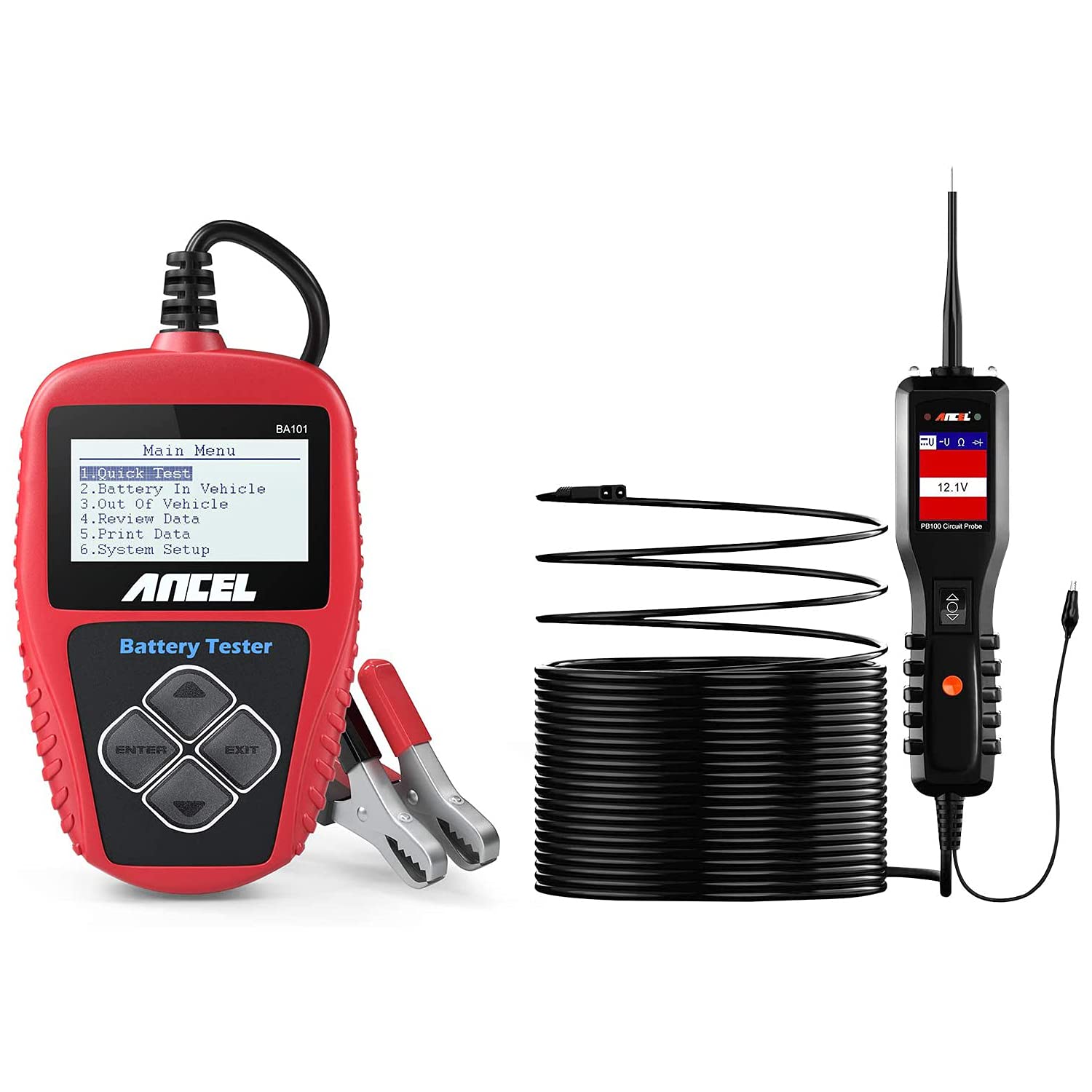 ANCEL BA101 12V 100-2000 CCA 220AH Automotive Battery Load Tester with ANCEL PB100 Circuit Probe Vehicle Diagnostic Volt Meter 12V/24V AC/DC Resistance Detector