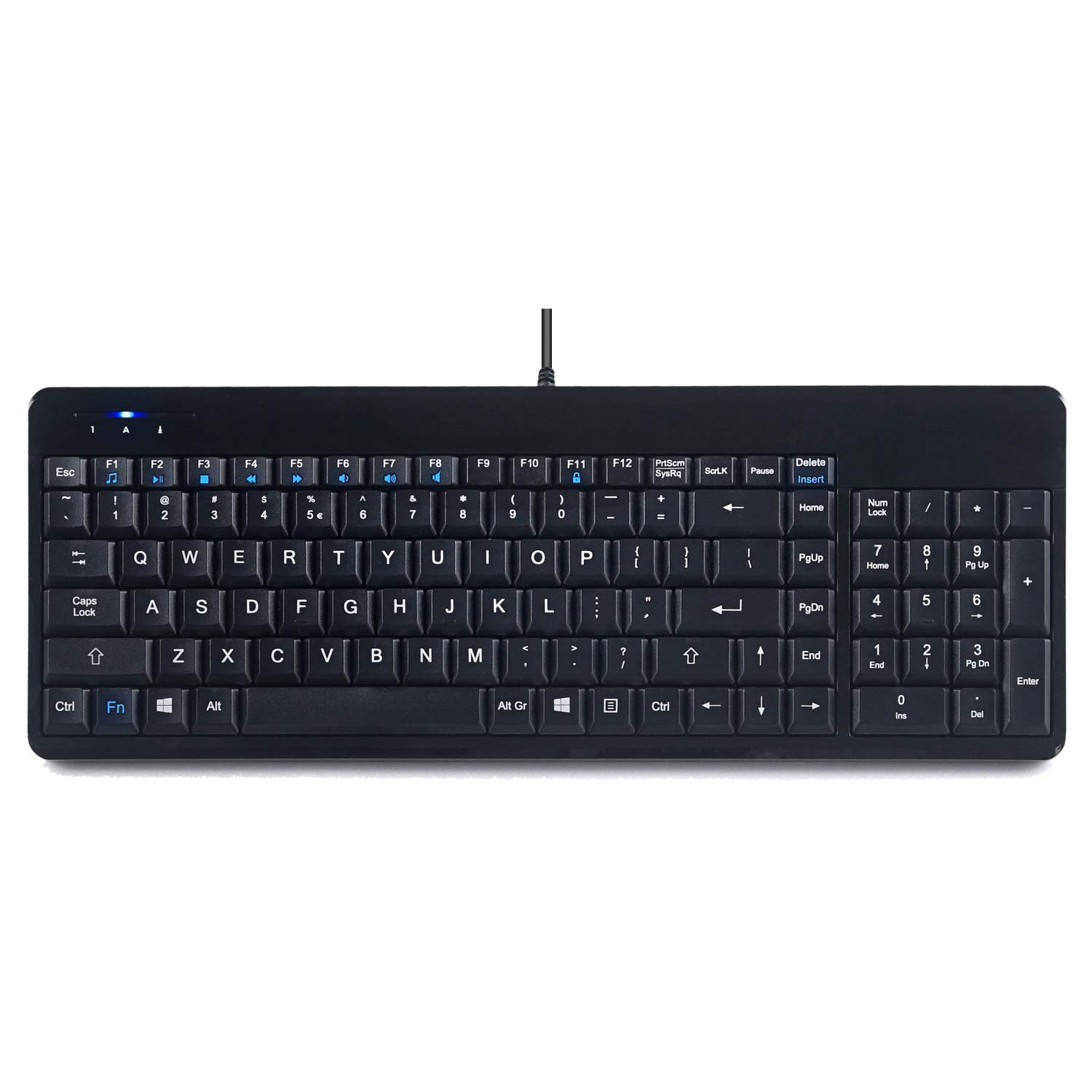 Perixx PERIBOARD-220H US, Wired Compact USB Keyboard with 2 Hubs - Build-in Numeric Keypad - Black - US English Layout, (11506)