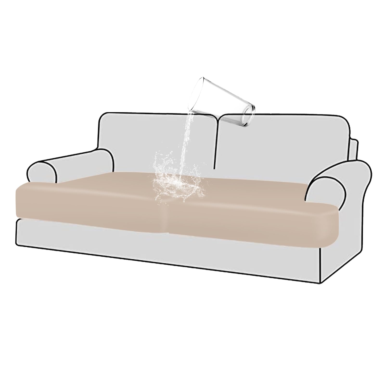 Auctus Polyurethane Leather T-Cushion Covers Waterproof Elastic Seat Covers, Waterproof Sofa Cushion Covers, Furniture Protectors, Sofa Cushion Covers, Sofa Seat Covers (2 Pieces, Light Camel)