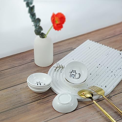 SOCOSY Super Cute Cat Ceramic Sauce Dish/Seasoning Dish/Sushi Soy Dipping Bowl/Appetizer Plates/Serving Dish for Kitchen Home(Set of 6)