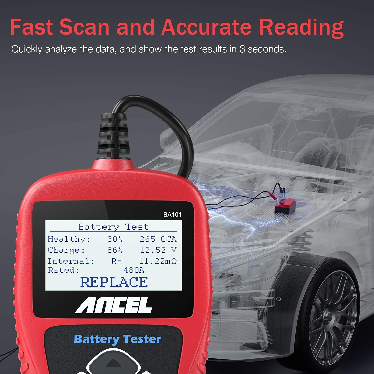 ANCEL BA101 with Protective Case Storage Bag Professional 12V 100-2000 CCA 220AH Automotive Load Battery Tester