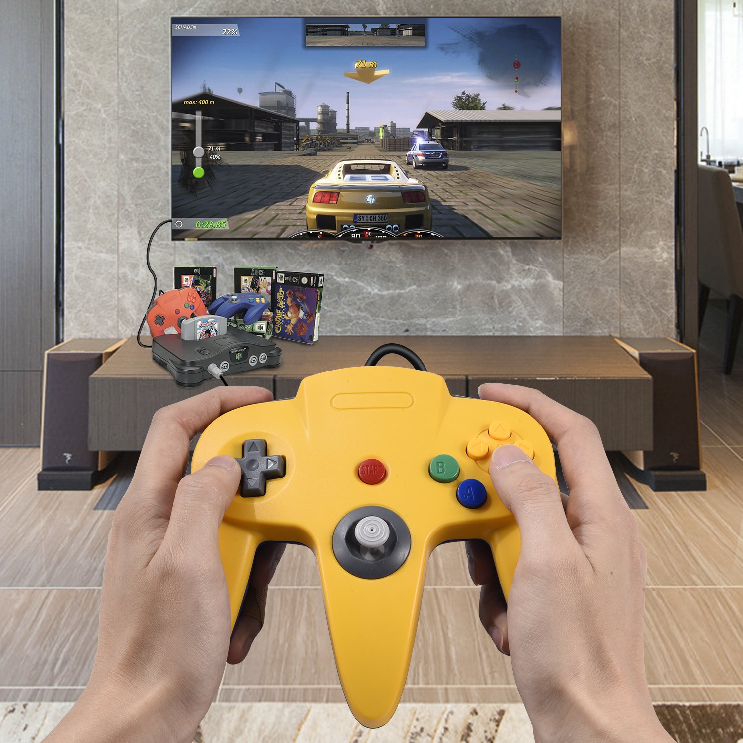 Classic N64 Controller, miadore Rerto N64 Gaming Remote Gamepad Joystick for N64 Console Video Game System ( Yellow and Blue)