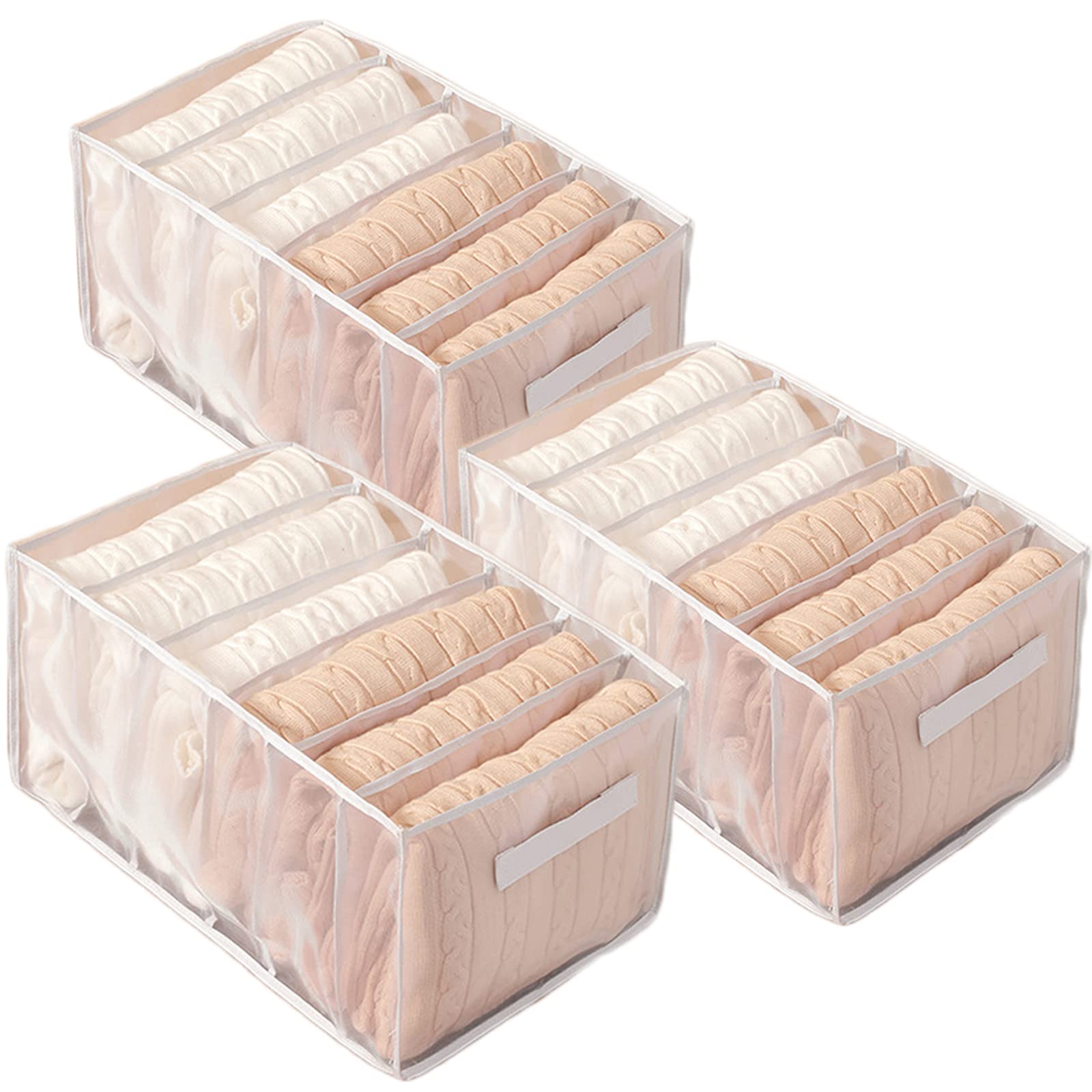 CulRun Wardrobe Clothes Organizers, Foldable 6 Grids Wardrobe Organizer, Portable Clothes Drawer Organizors, Washable Wardrobes Storage Organizer for Sweats, Shirt, Legging, Skirts, Socks, 3PCS, White