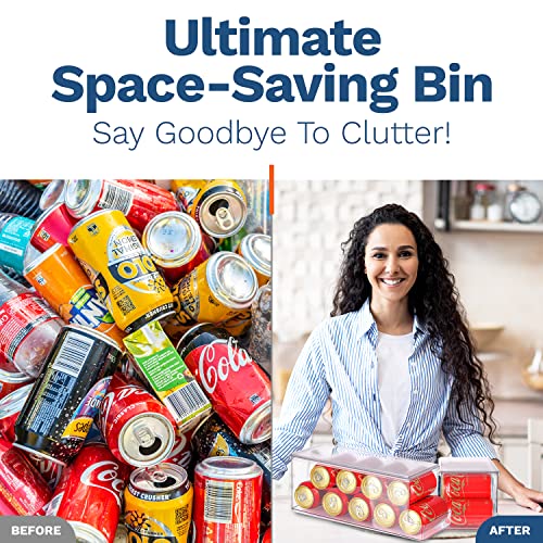 Can Drink Holder with Lid Organizer for Refrigerator, Freezer & Kitchen Cabinets - Space Saving Stackable Clear Can Organizer & Storage for Pantry Food, Canned Goods, Soda & Other Beverages (4-Pack)