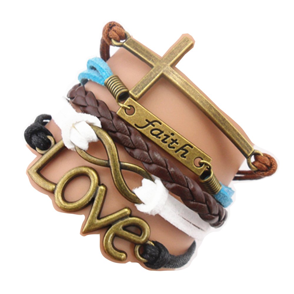 Ac Union Inspirational Leather Bracelets for women,Easter Basket Stuffers Jewelry Multilayer Boho Wrap Bracelets Feather Turquoise Boho Wrap Heart Modern Leopard Bracelets for Teens Girls
