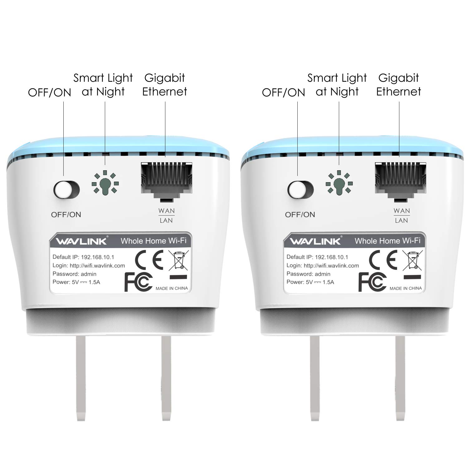 WAVLINK Mesh WiFi System (2-Pack), Up to 3000 Sq.ft., Dual-Band Gigabit Mesh WiFi Extenders, Wall-Mounted Smart Whole Home Wi-Fi Routers with Snooze Light, Built in 4 Antennas.