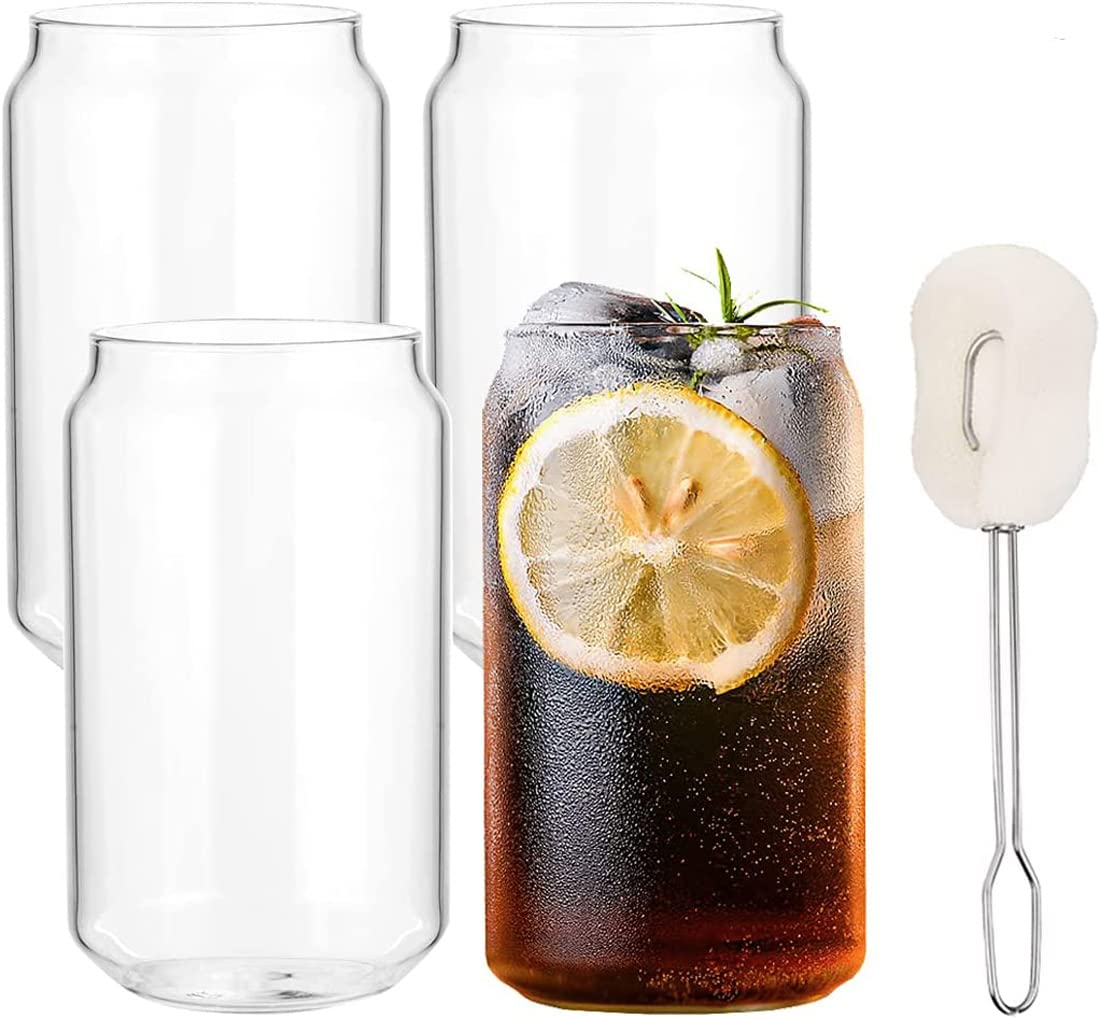 ALINK 4 Pack Large Beer Glasses + Mason Jar Glass Cups with Bamboo Lids and Straws