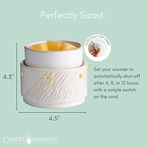 CANDLE WARMERS ETC 2-in-1 Deluxe Candle and Wax Fragrance Warmer with LED Light and Auto Shut Off for Timed Candle Warming, White Aspen