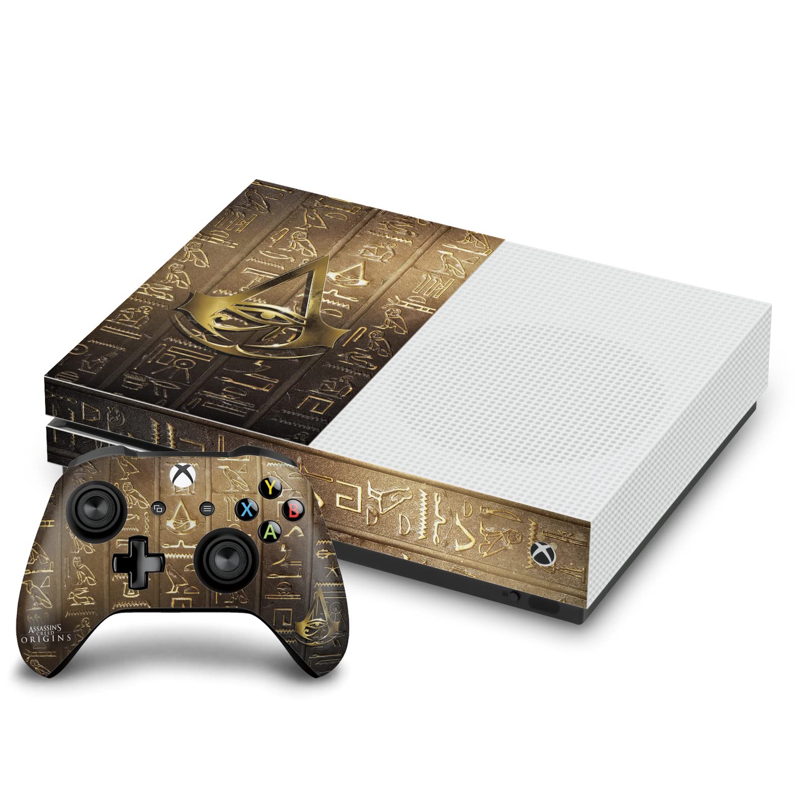 Head Case Designs Officially Licensed Assassin's Creed Logo 3D Heiroglyphics Origins Graphics Vinyl Sticker Gaming Skin Decal Cover Compatible With Xbox One S Console and Controller Bundle