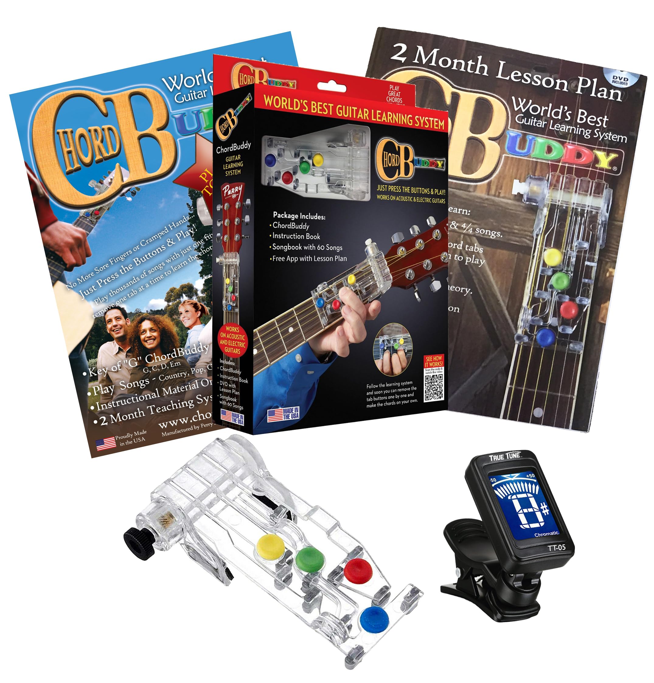 CLASSICAL Guitar Chord Buddy Learning System Teaching Aid with True Tune Clip-on Chromatic Tuner for Nylon-String, Wide-Neck Classic Guitars ChordBuddy Combo