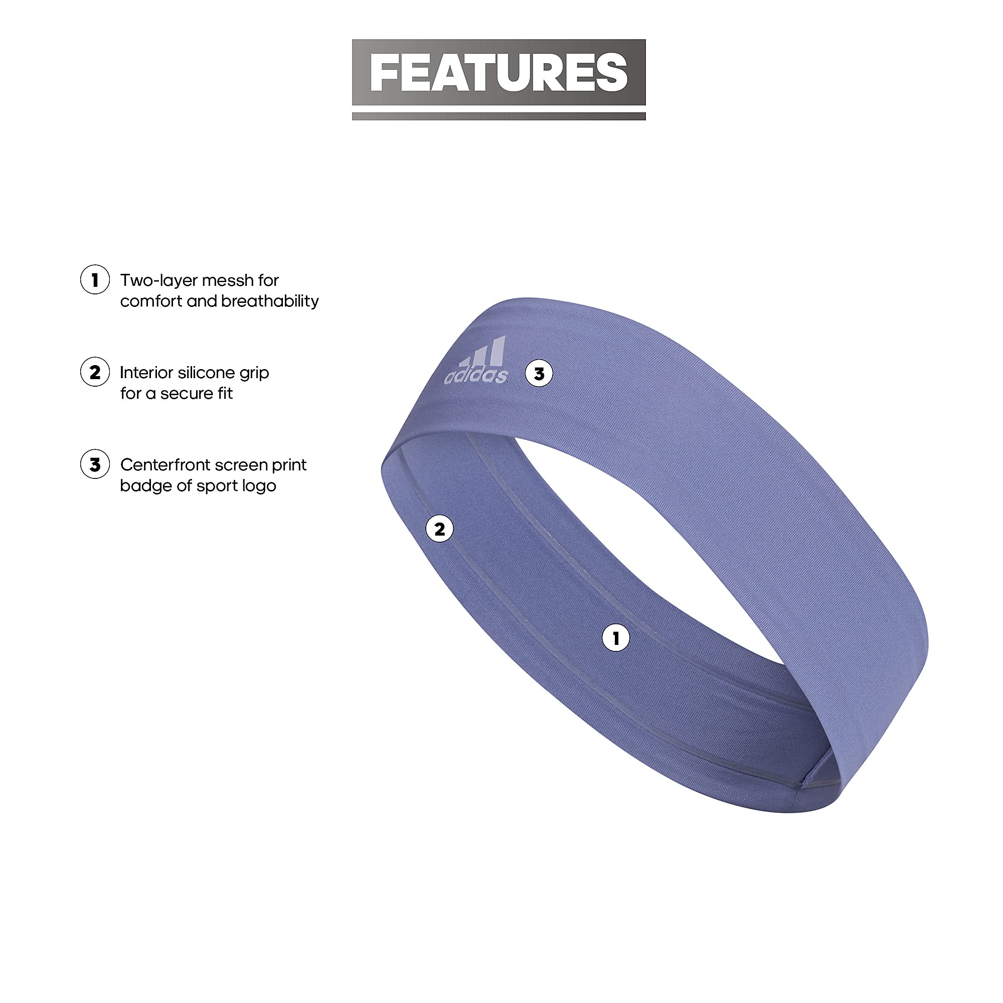 adidas Alphaskin 2.0 Elastic Headband β Discontinued, Orbit Violet Purple/Violet Tone Purple, One Size