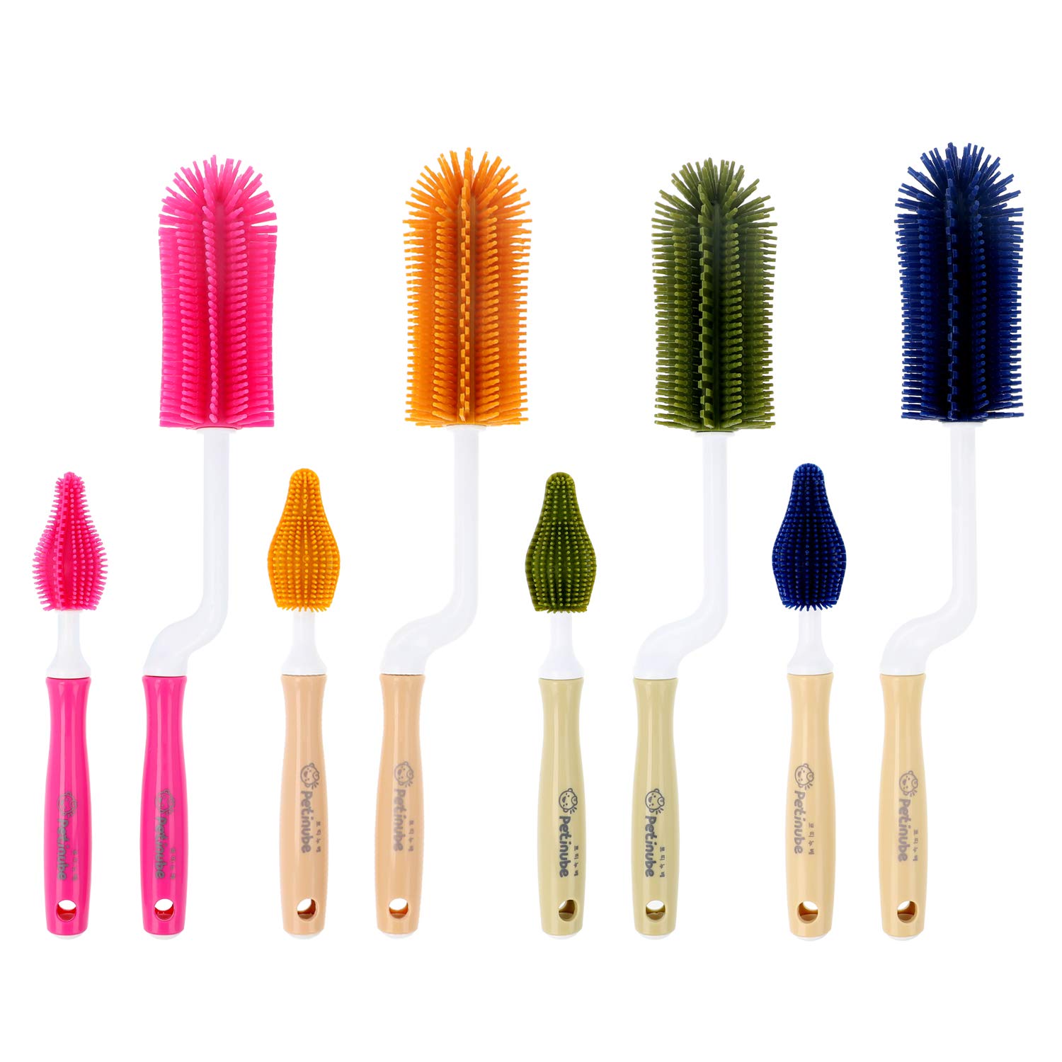 PETINUBE Baby Bottle Cleaning Brush Soft Brush Baby Bottle Cleaner Silicone Brush for Bottles and Cups for All Bottle Types(Navy, Swivel Handle Set)