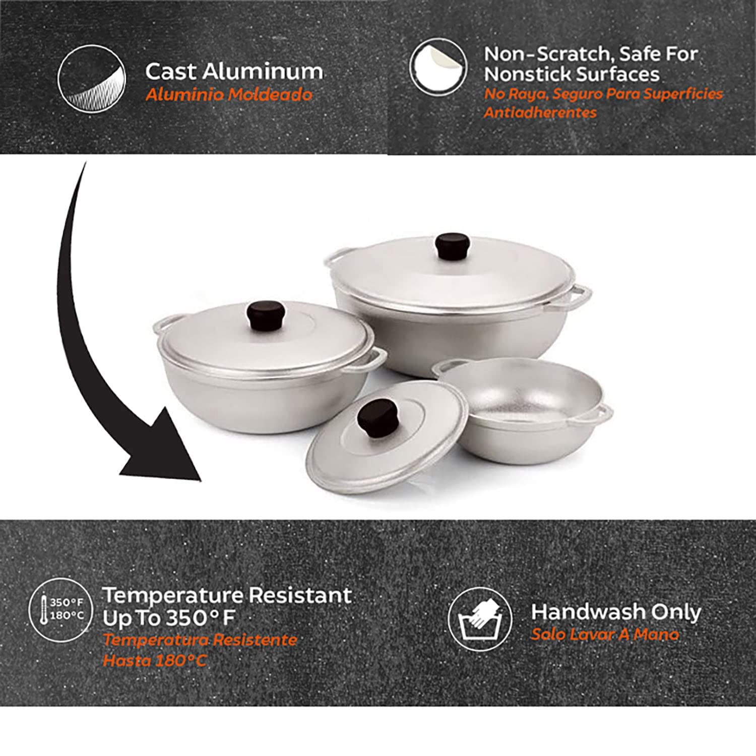 AIRADP 3Pieces Cast Aluminum Caldero or Oven Set with Lid