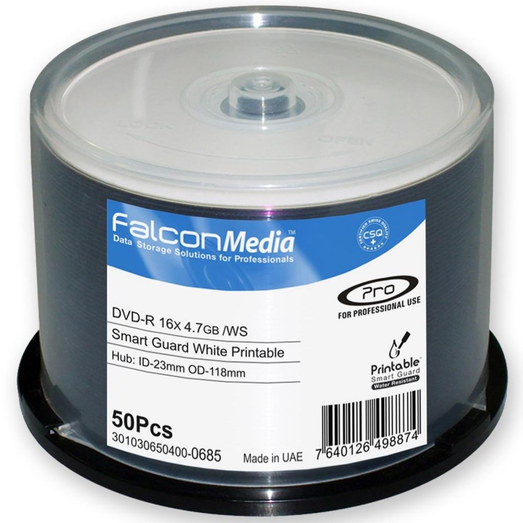 Four Square Media 300 Falcon Media DVD-R Smart Guard Inkjet White Printable (16x) 4.7GB 6 x 50 Pack On Spindle