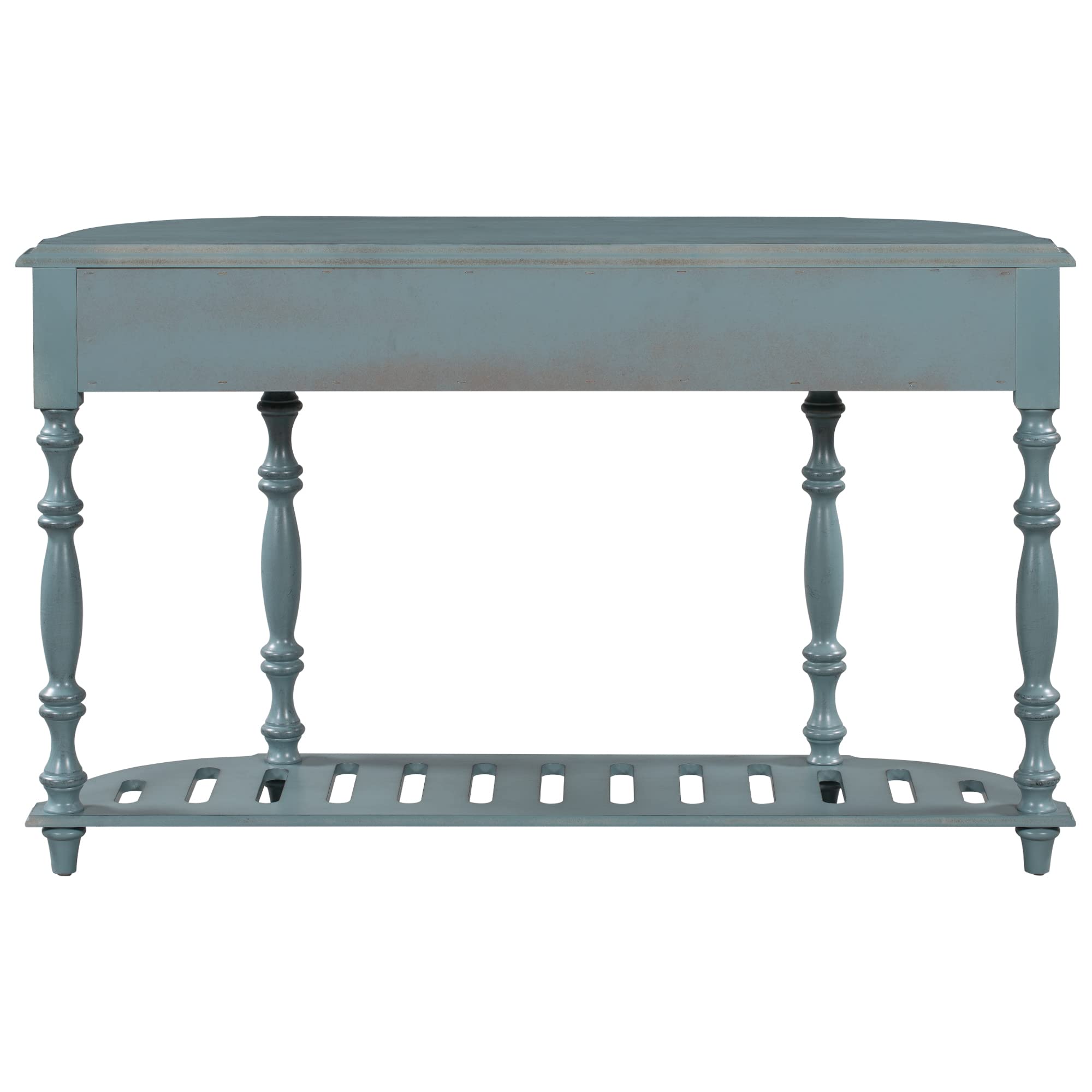 P PURLOVE Retro Circular Curved Console Table Sofa Table Entryway Table with 4 Drawers and Bottom Shelf for Entryway Hallway Ancent Style Sideboard Table with Storage
